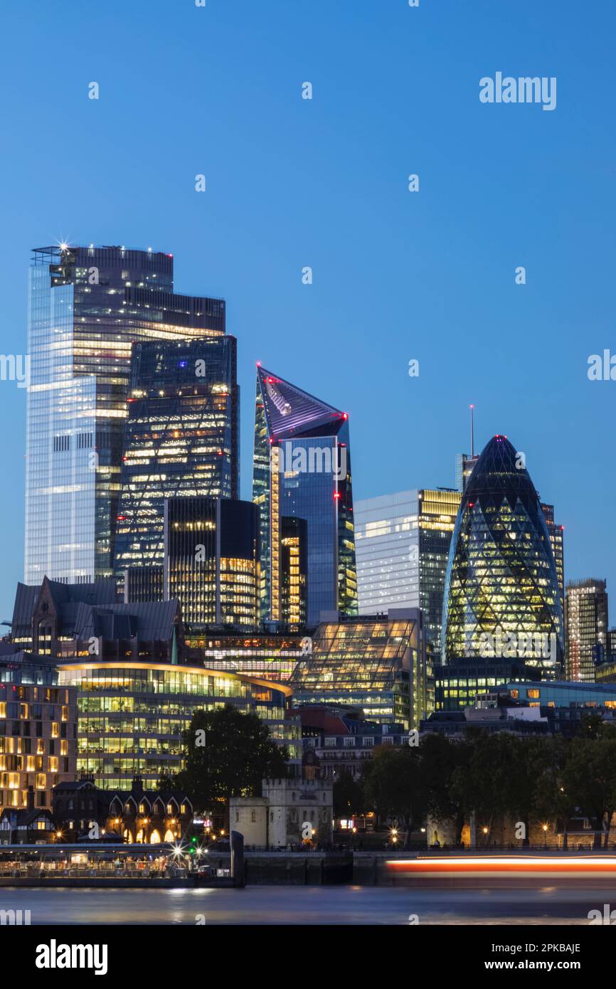 England, London, City of London Skyline and River Thames at Night Stock ...