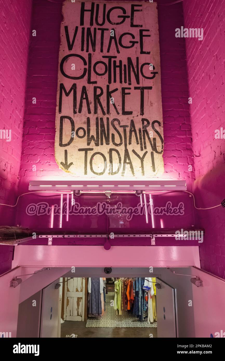 England, London, Spitalfields, Brick Lane, Entrance to Vintage Market ...