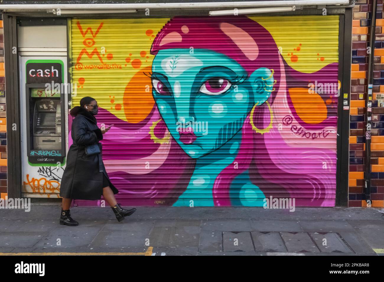 England, London, Spitalfields, Brick Lane, Colourful Street Art Stock ...