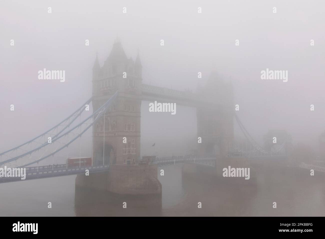 England, London, Tower Bridge in the Fog and River Thames Stock Photo ...