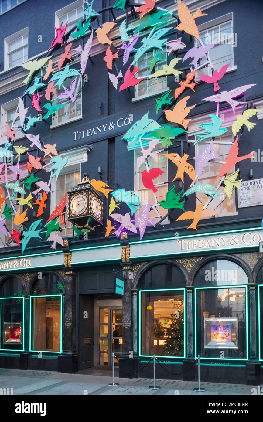 England, London, Piccadilly, New Bond Street, Exterior Facade View of Tiffany & Co Store with ...