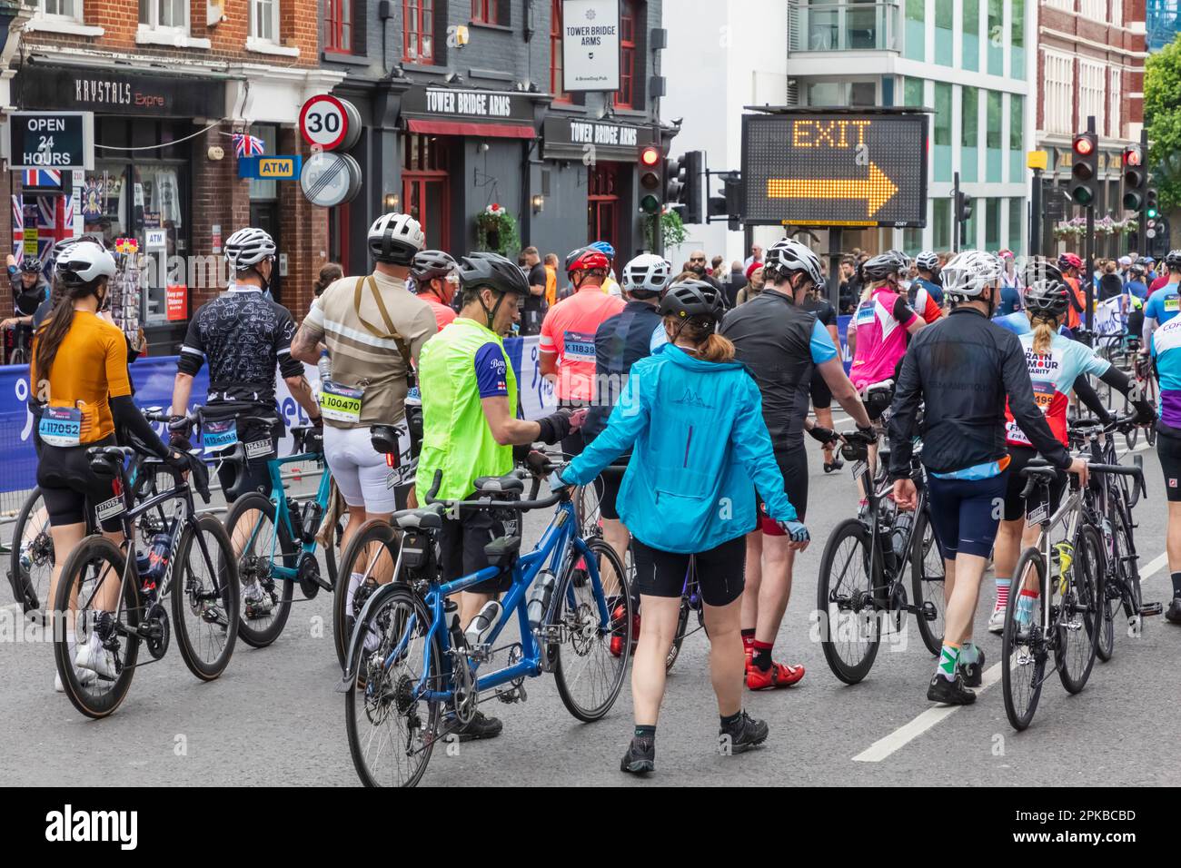 England, London, Cyclists at the End of the Annual Ride London Event ...