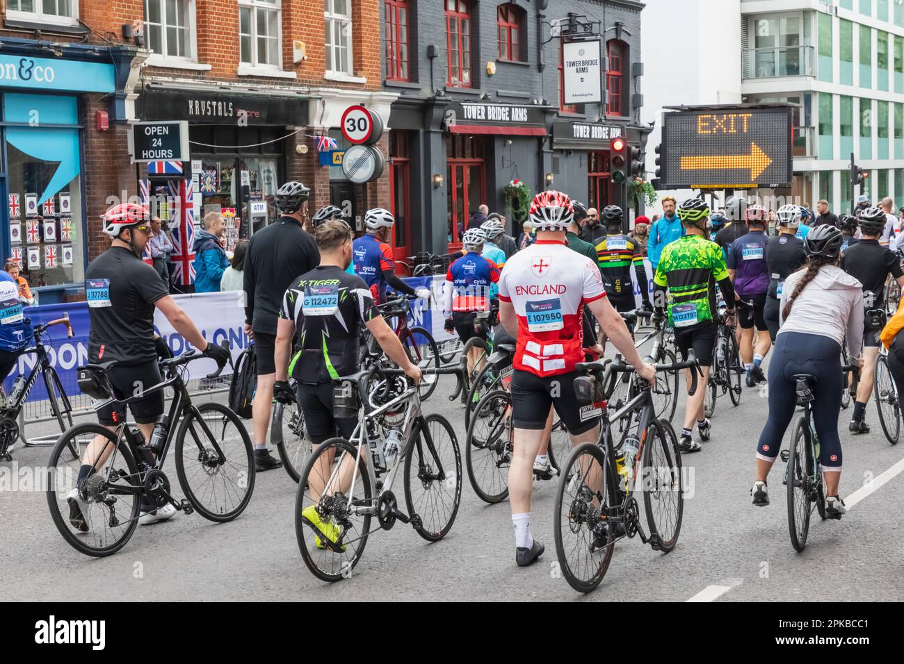 England, London, Cyclists at the End of the Annual Ride London Event ...