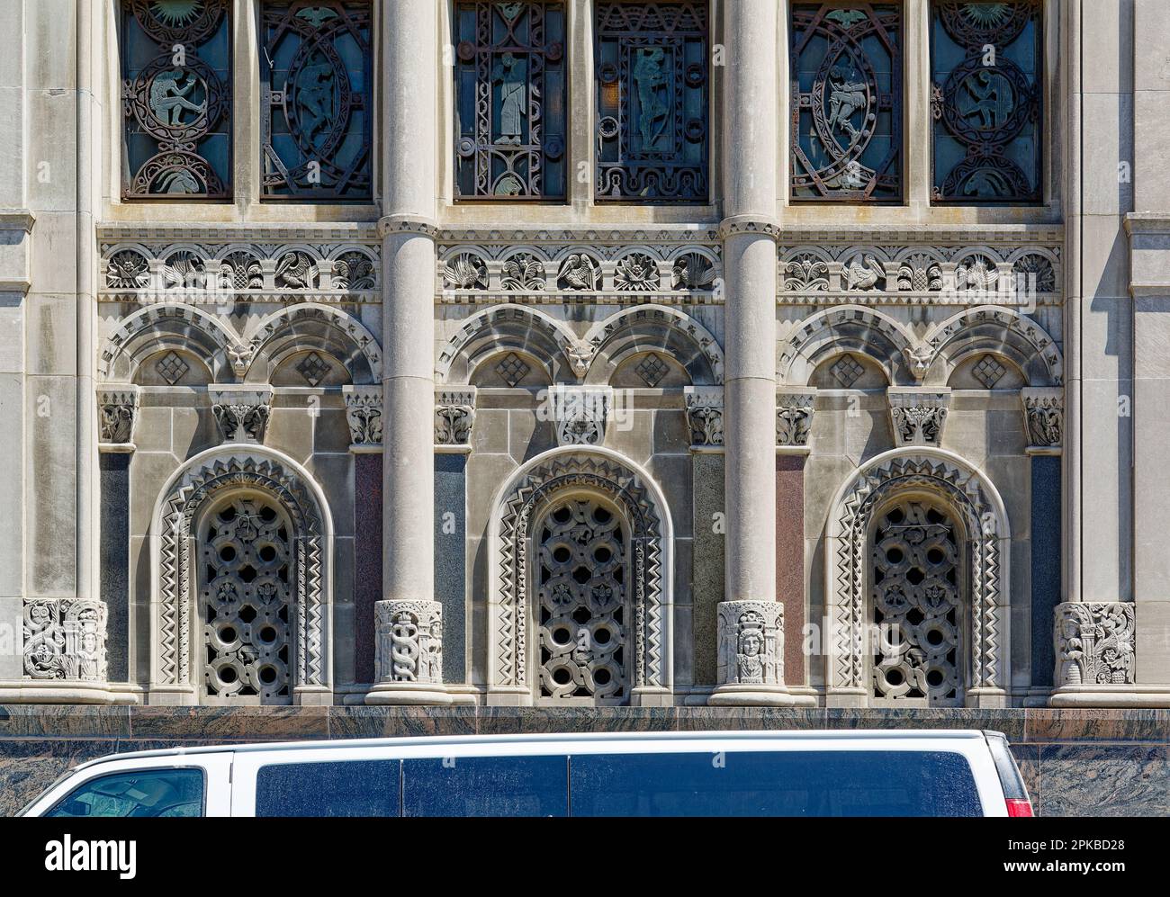 Williamsburgh Savings Bank’s limestone base is richly carved with ...