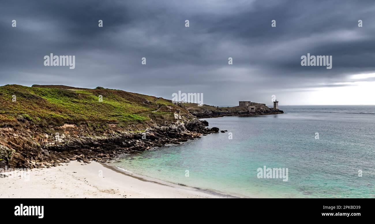Lighthouse Phare De Kermorvan At Village Le Conquet At The Finistere ...