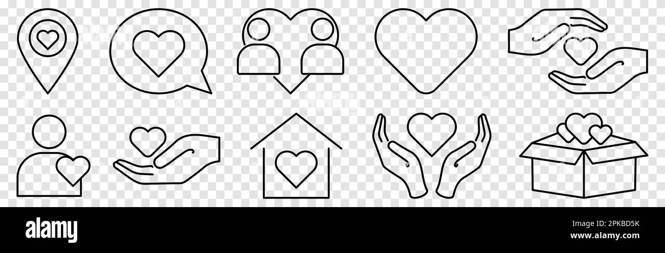 Care and support line icon set. Vector illustration isolated on ...