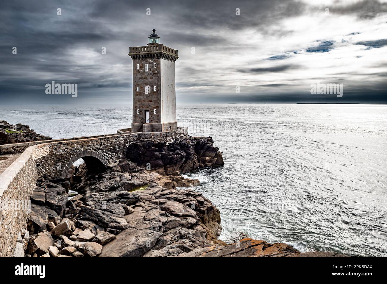 Lighthouse Phare De Kermorvan At Village Le Conquet At The Finistere ...