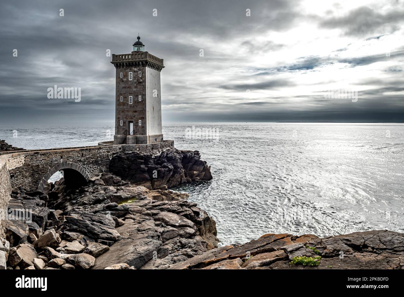 Lighthouse Phare De Kermorvan At Village Le Conquet At The Finistere Lighthouse Phare De Kermorvan At Village Le Conquet At The Finistere