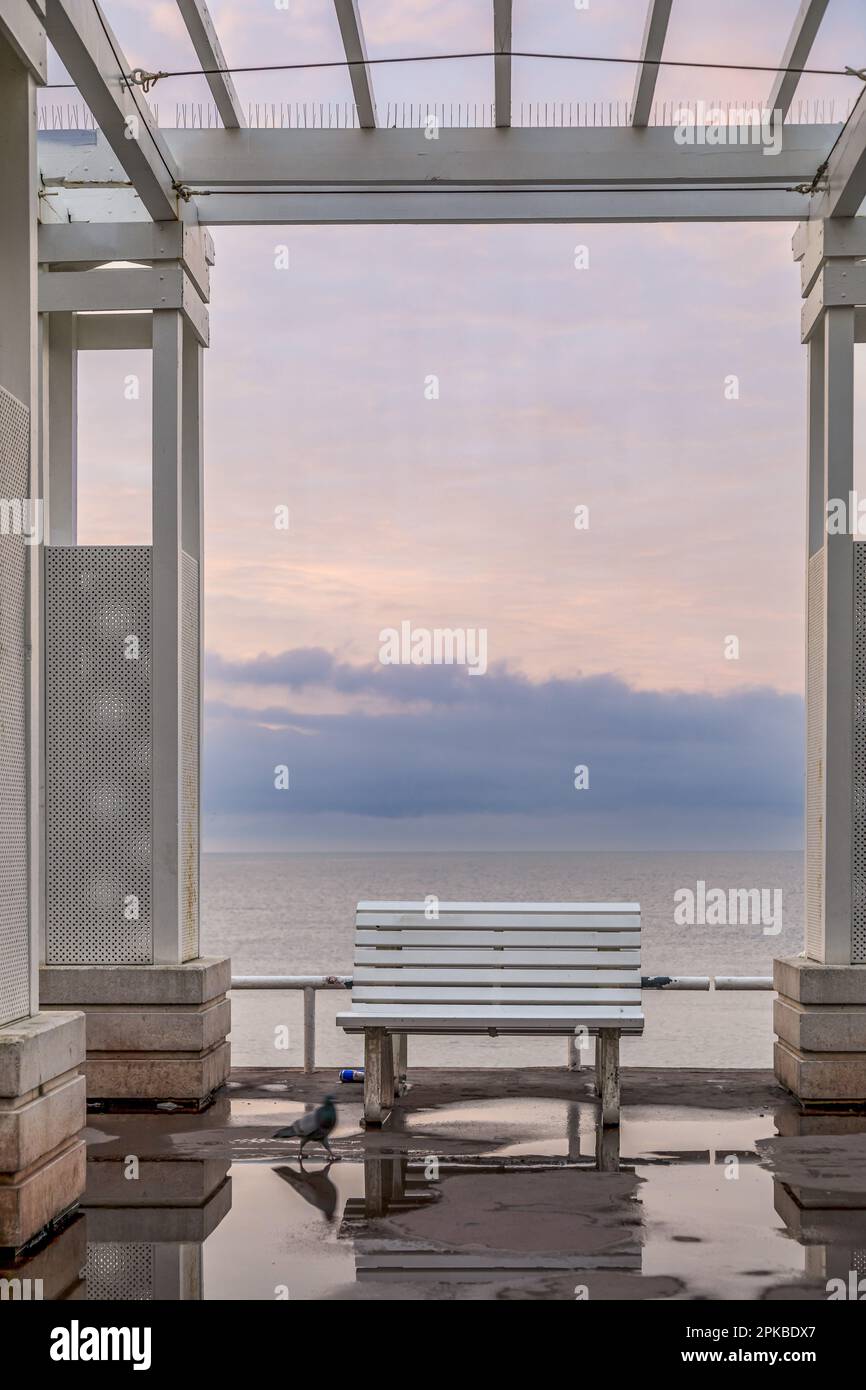 Nice France, Promenade des Anglais at dawn, a beautiful pink sunrise ...