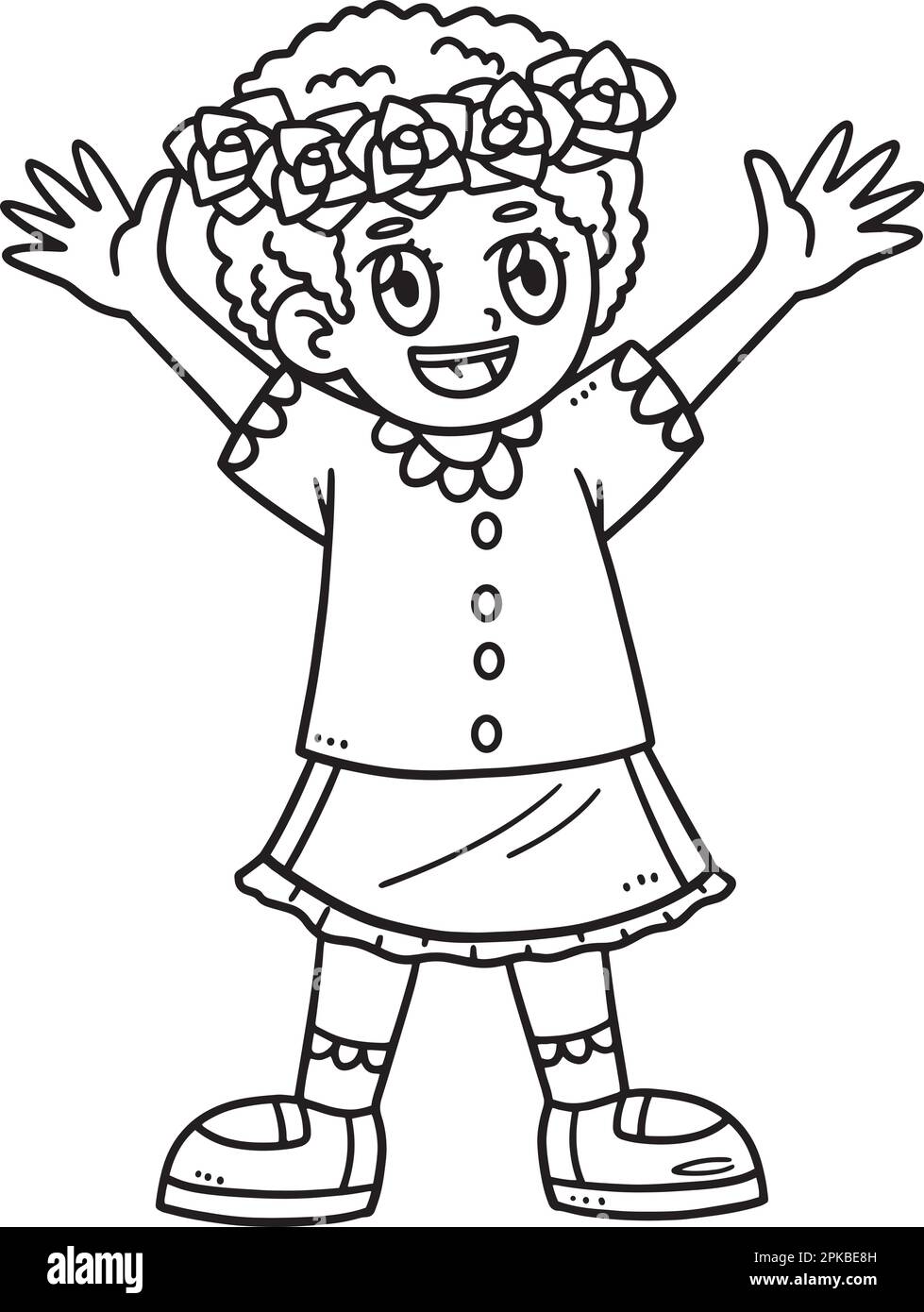 Happy Afro Girl Isolated Coloring Page for Kids Stock Vector Image ...