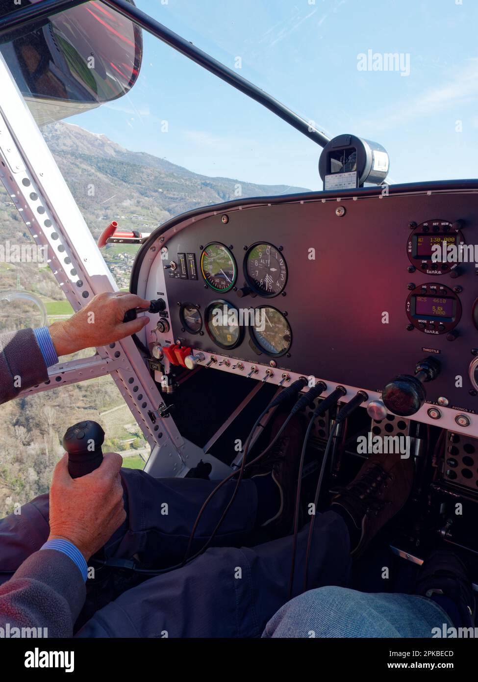 Light aircraft flight as seen from the cockpit, Aosta Valley, NW Italy ...