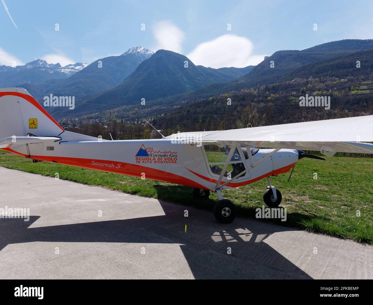 Light aircraft on an airfield in Fenis, Aosta Valley, NW Italy Stock ...