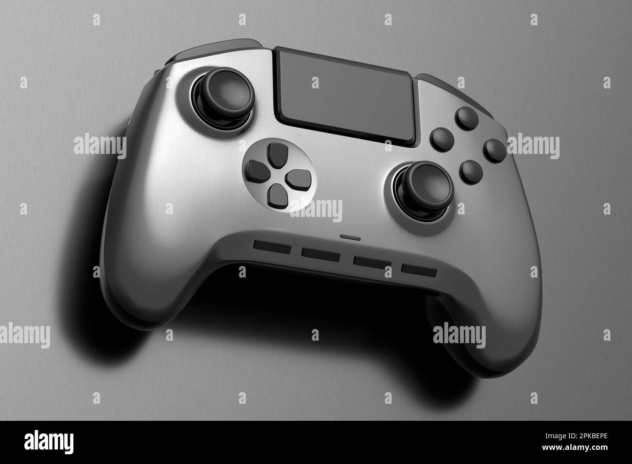 Realistic video game joystick with metallic chrome texture isolated on ...