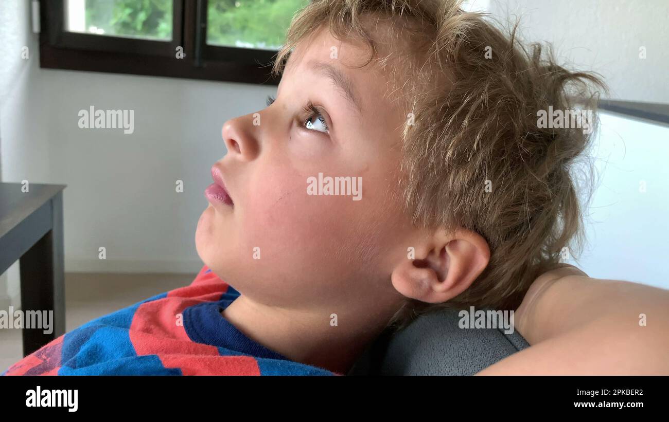 Pensive little boy thinking, candid authentic thoughtful child Stock ...