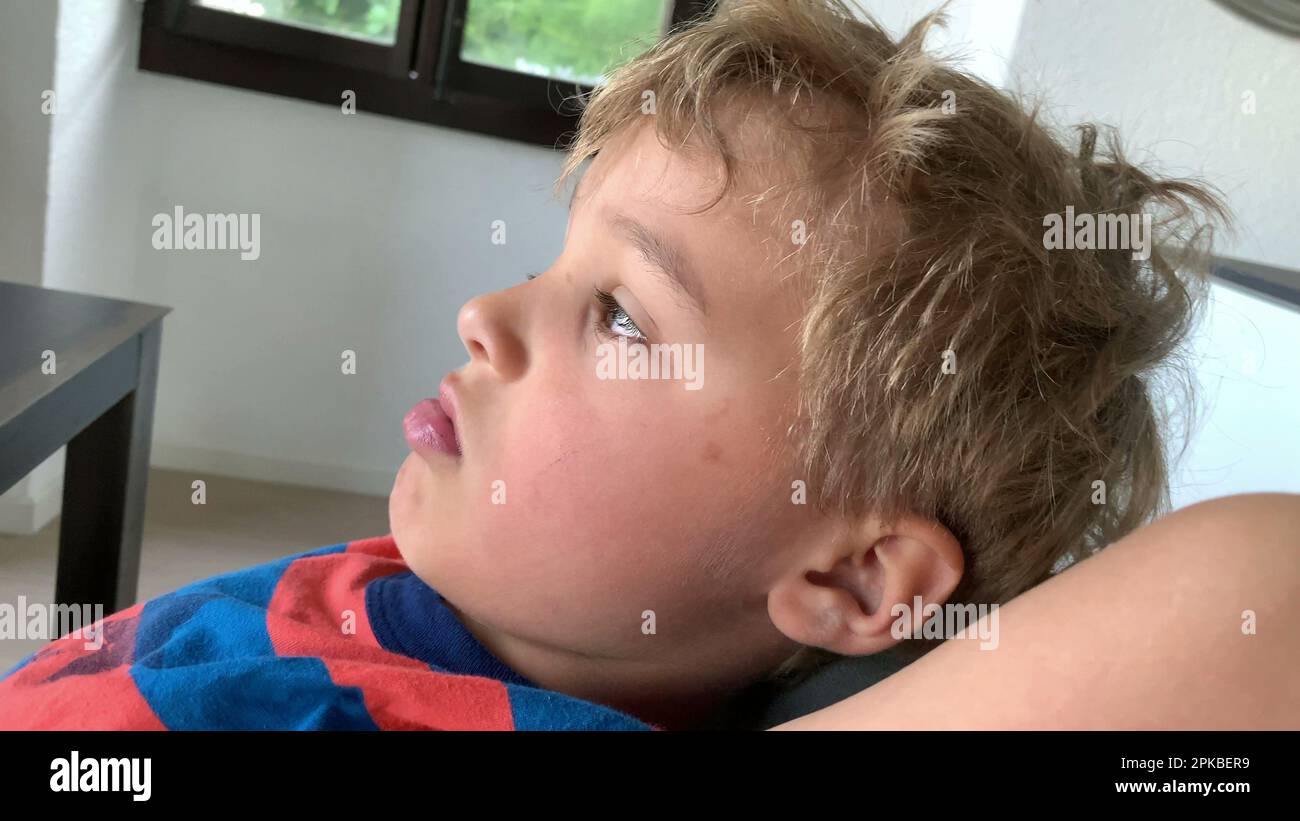 Pensive little boy thinking, candid authentic thoughtful child Stock ...