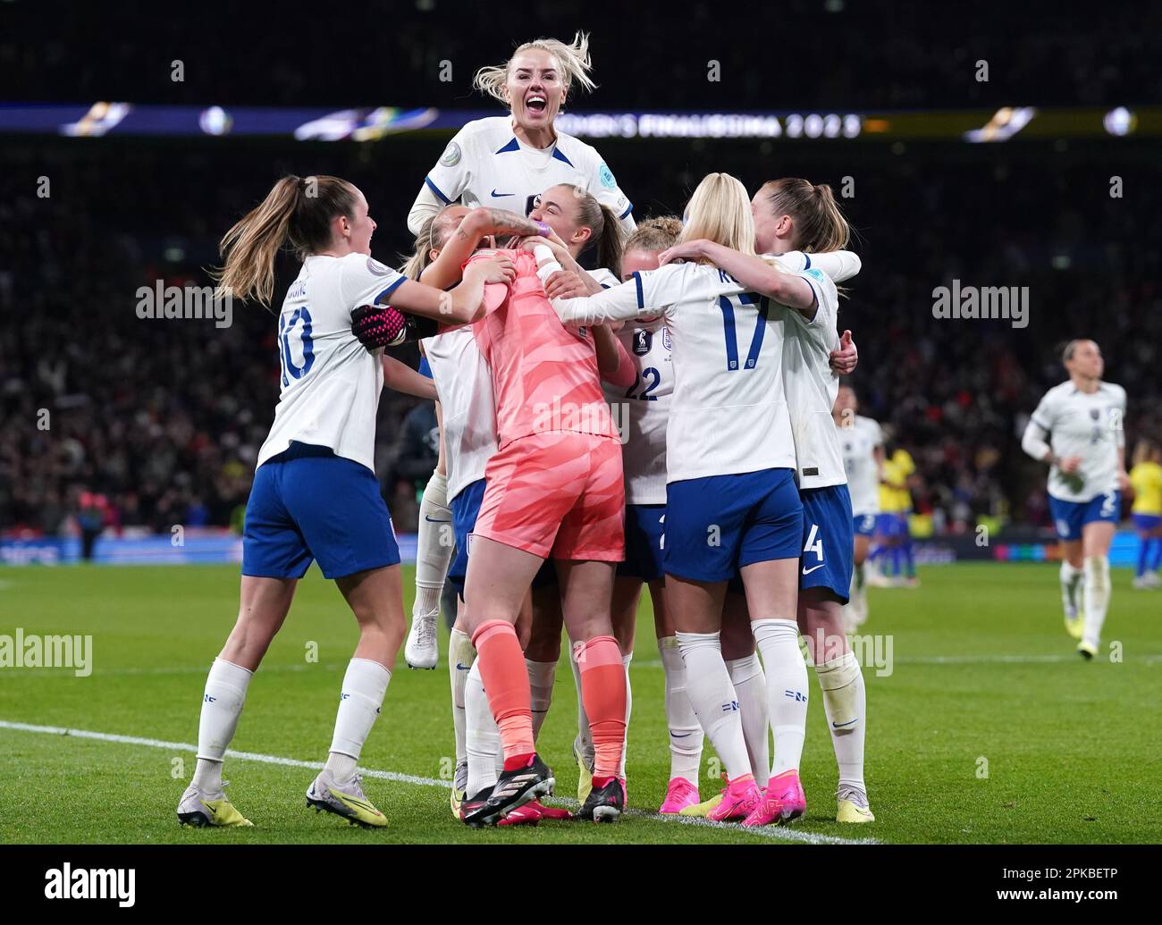 England's Chloe Kelly celebrates scoring the winning penalty of the ...