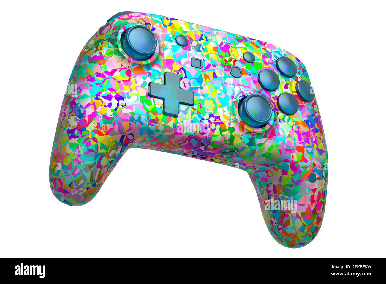 Realistic video game joystick with mosaic seamless pattern on white ...