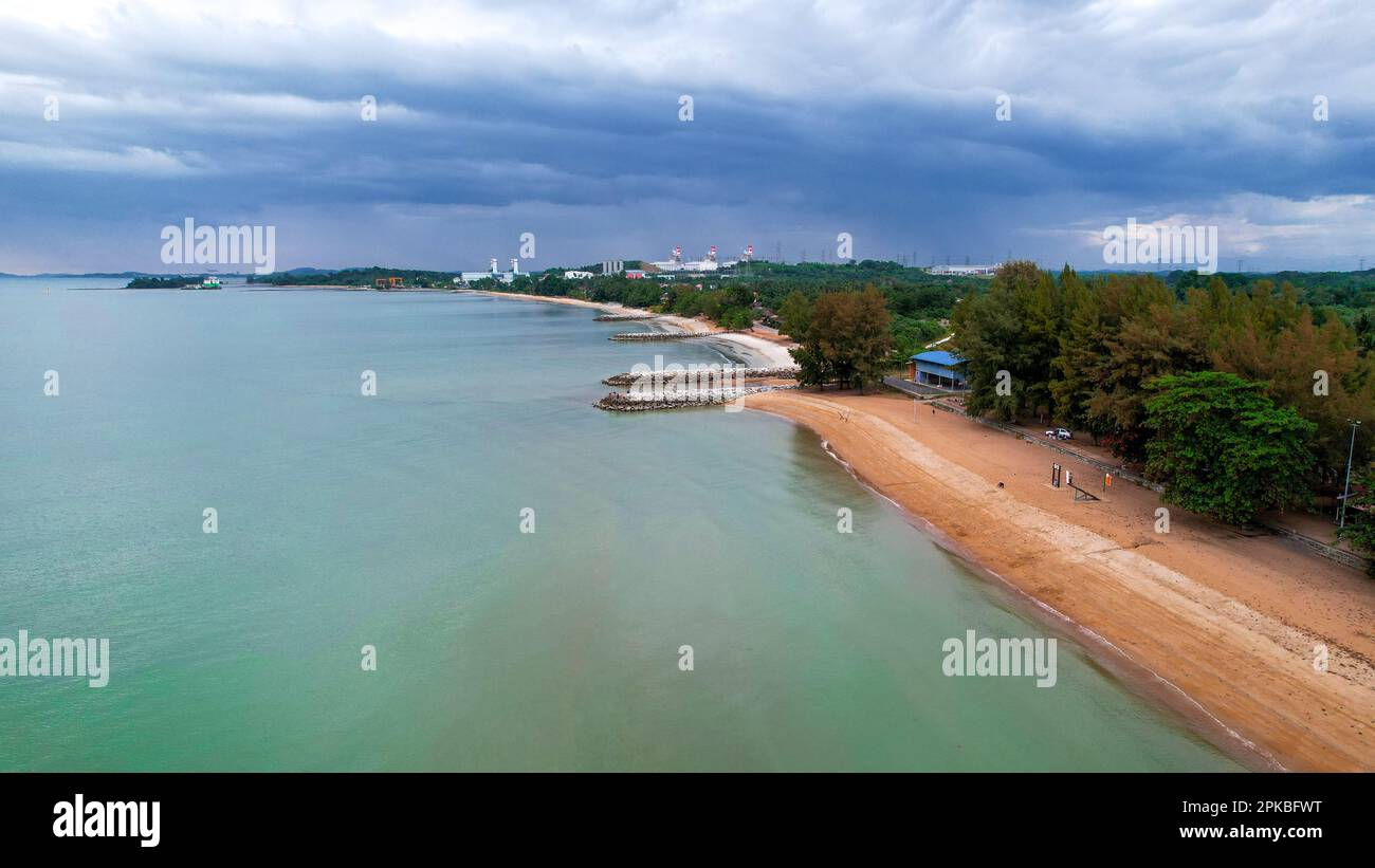 An aerial view of the sunny shore of the Linggi River in Malaysia Stock ...