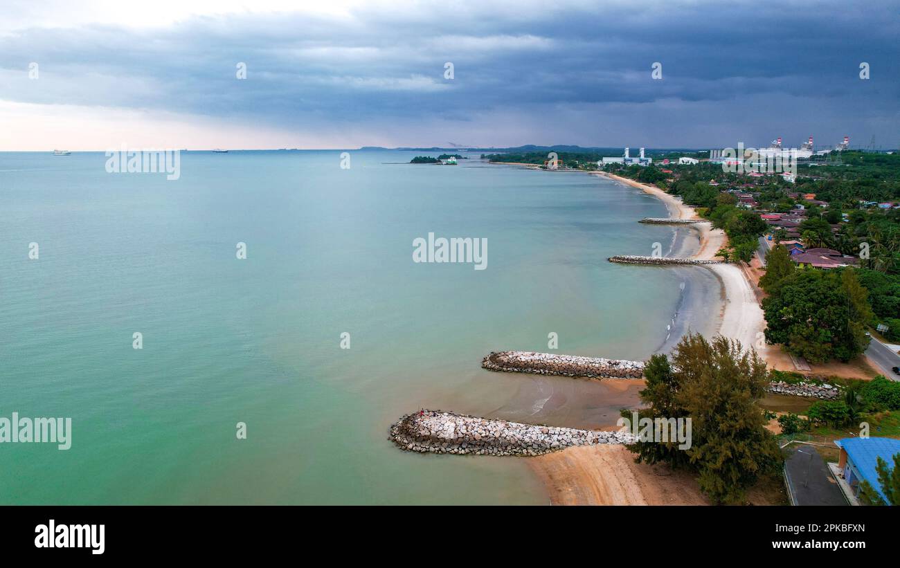 An aerial view of the sunny shore of the Linggi River in Malaysia Stock ...