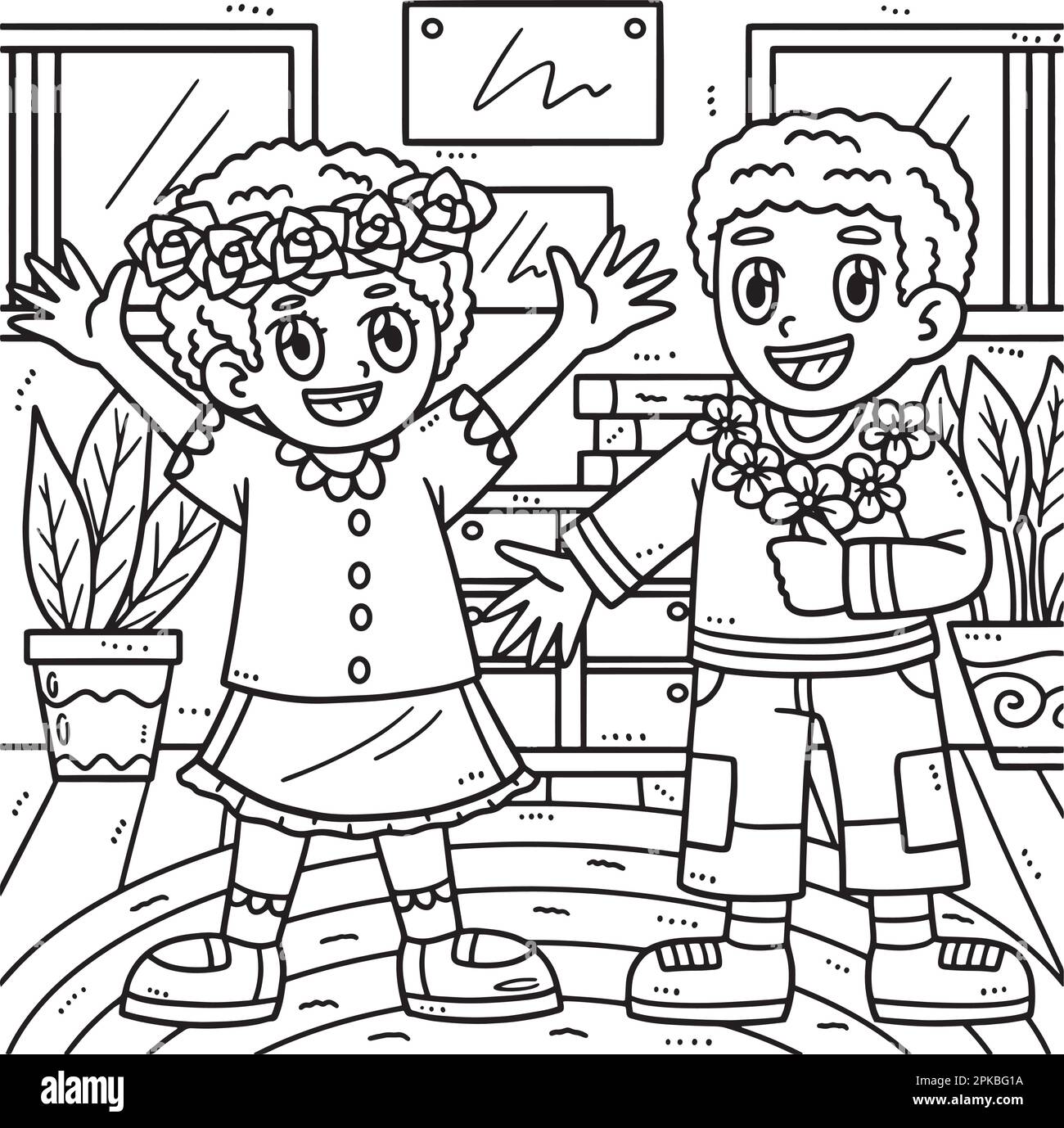 Juneteenth Children with Flowers Coloring Page Stock Vector Image & Art ...