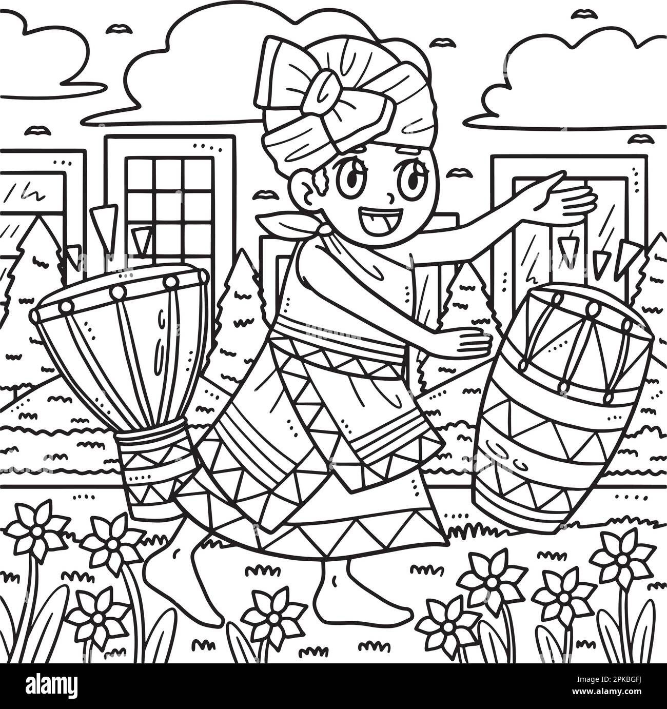 Juneteenth African America Girl Dancing Coloring Stock Vector Image ...