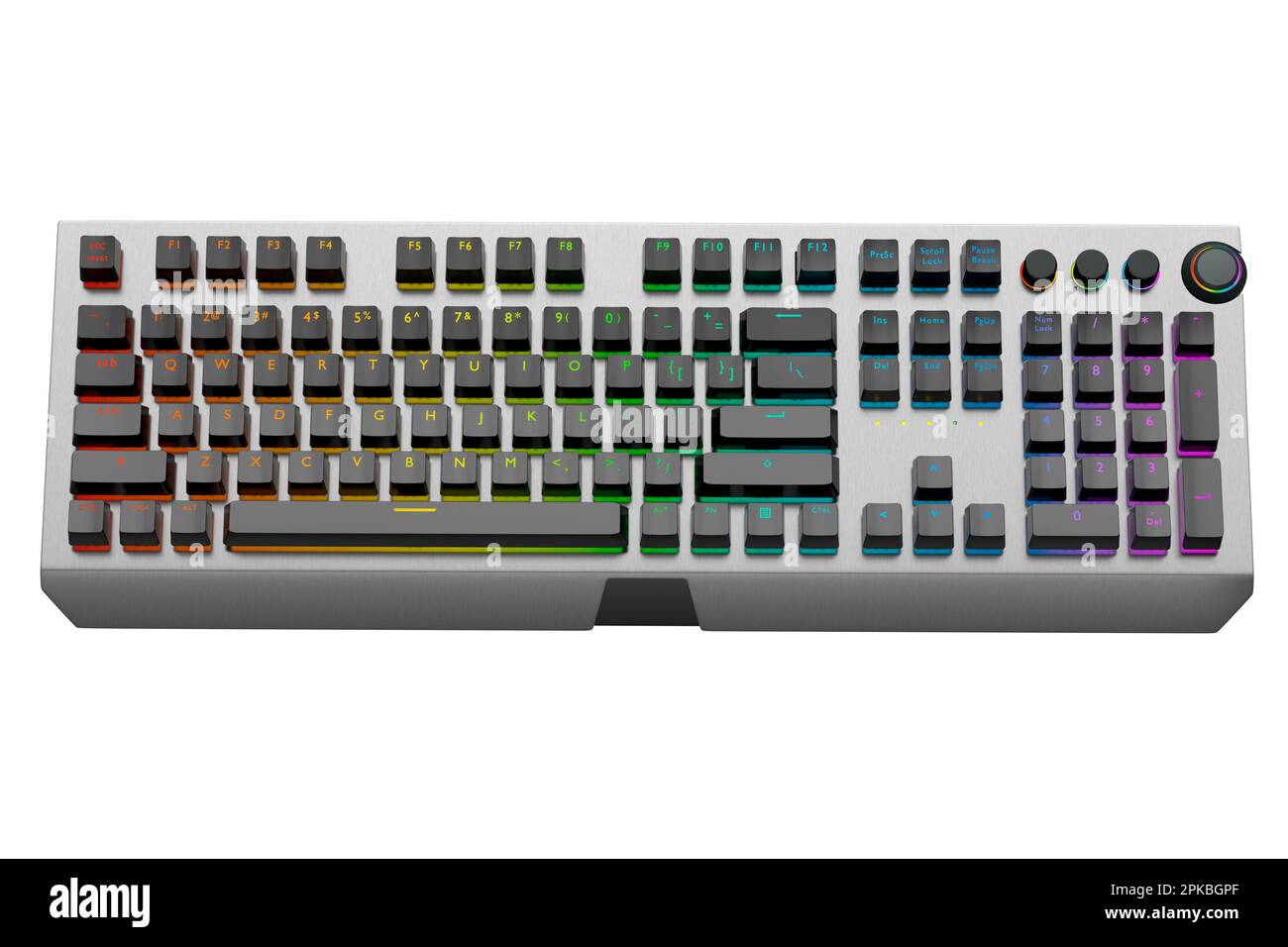 Realistic Computer Keyboard With Metallic Chrome Texture Isolated On