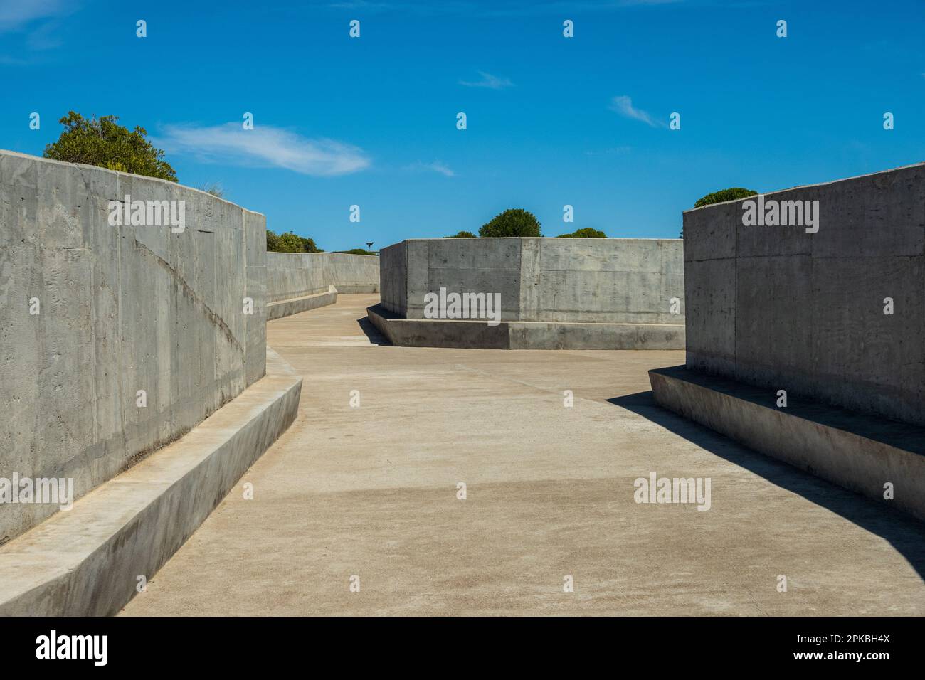 Concrete pathway to overlook point for tourists at Punta Tombo penguin ...