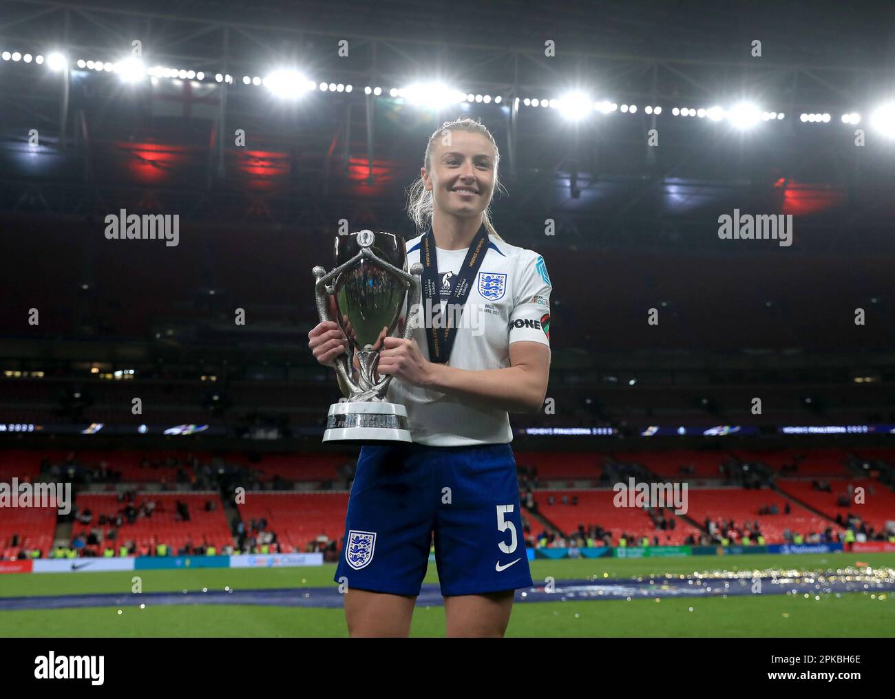 England's Leah Williamson lifts the trophy following the Women's ...