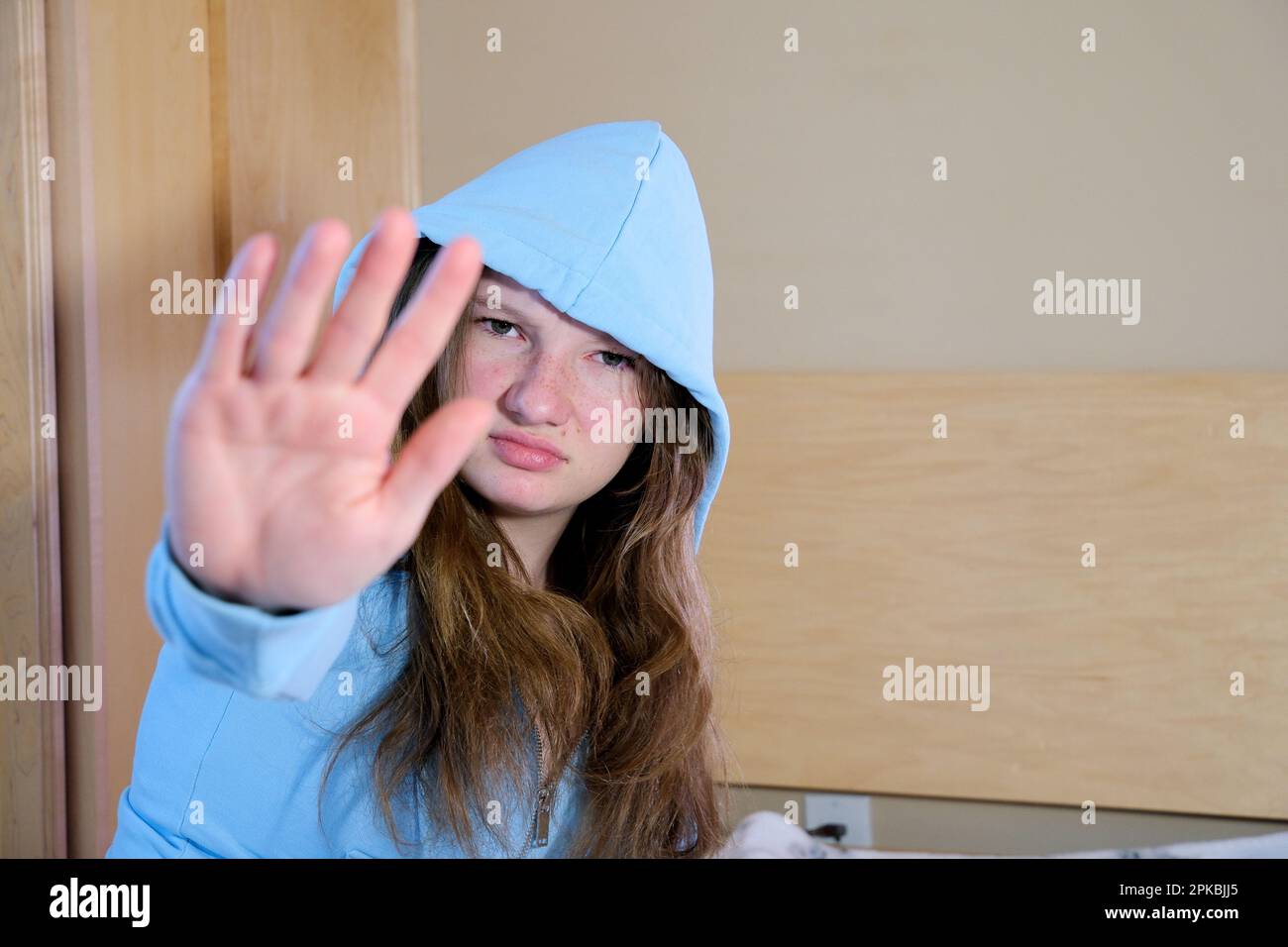 Palm arm raised air angry look straight you will not pass through ...