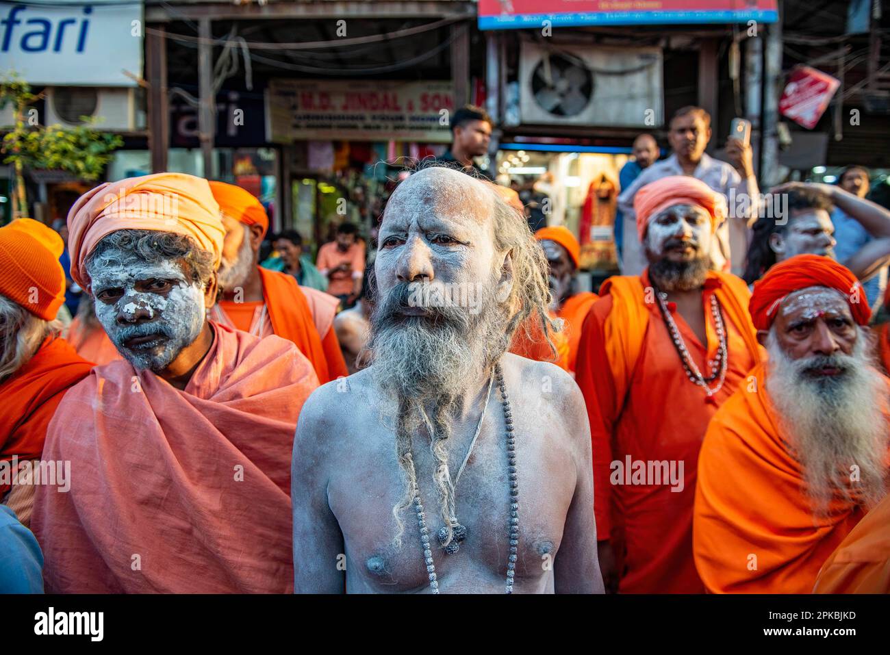 A group of Sadhus with Vibhuti (sacred ash) on their body during a ...