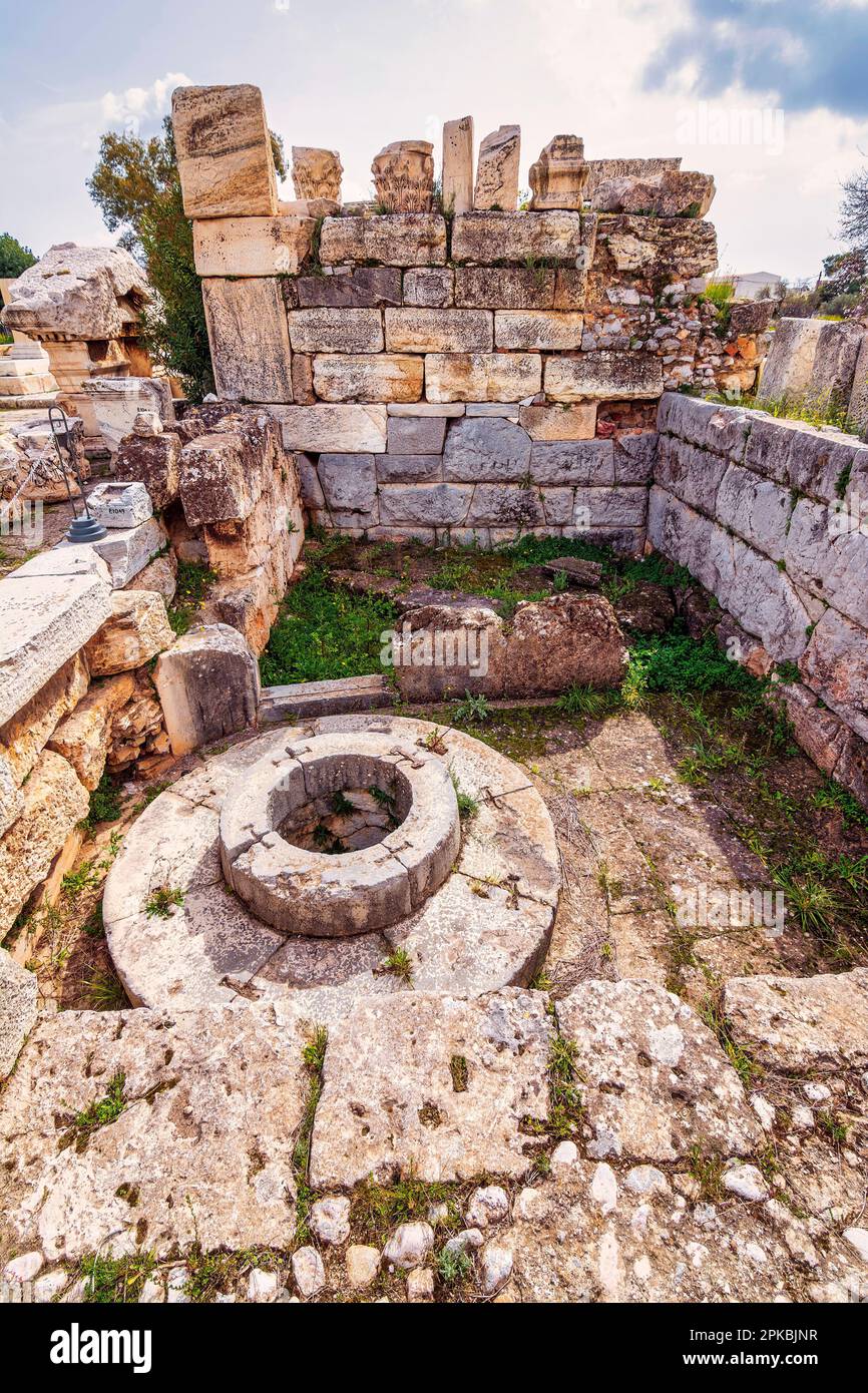 The archaeological site of Eleusis. Well of the fair dances where ...