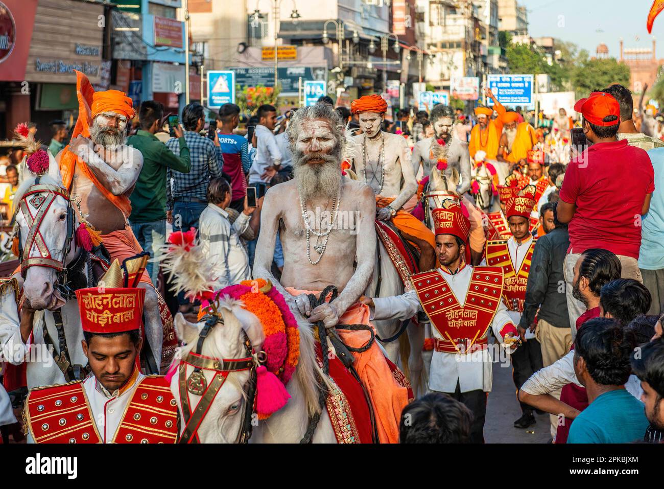 New Delhi, India. 06th Apr, 2023. A group of Naga Sadhu covered in ash ...