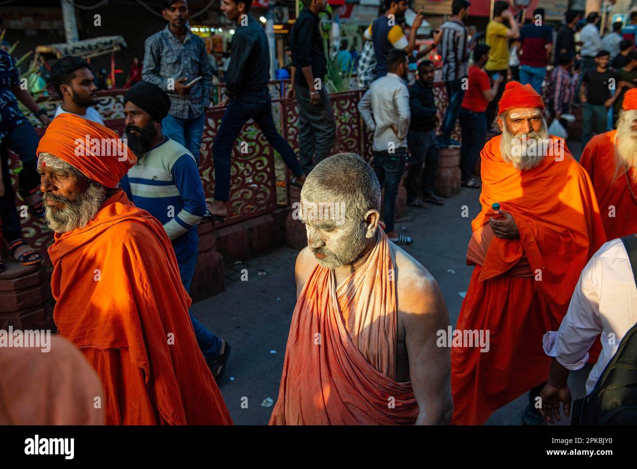 New Delhi, India. 06th Apr, 2023. A group of Naga Sadhus covered with ...