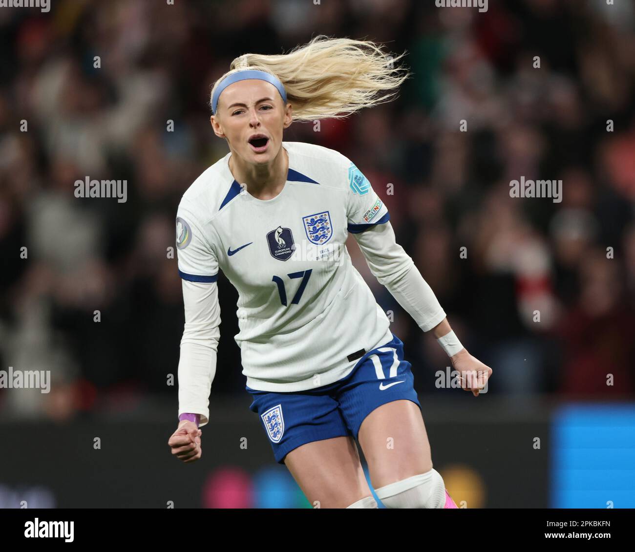 London, UK. 06th Apr, 2023. Chloe Kelly (E) celebrates scoring the ...