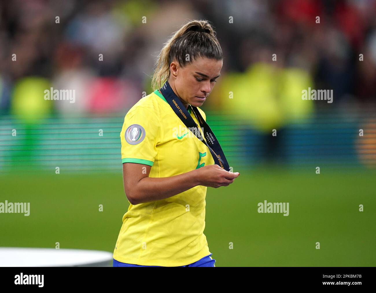 Brazil's Tamires reacts following the Women's Finalissima at Wembley ...