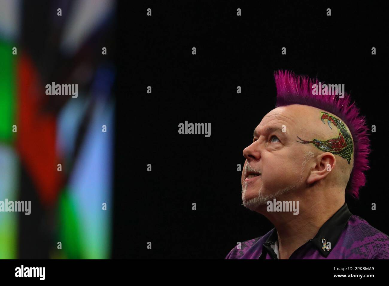 Peter Wright reacts during the 2023 Cazoo PDC Premier League Darts ...