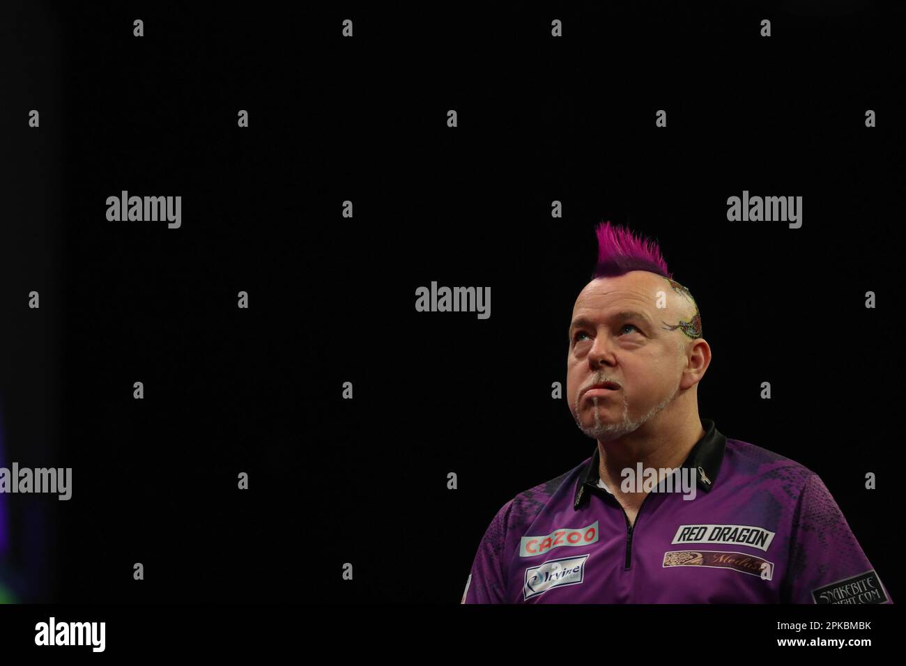 Peter Wright reacts during the 2023 Cazoo PDC Premier League Darts ...