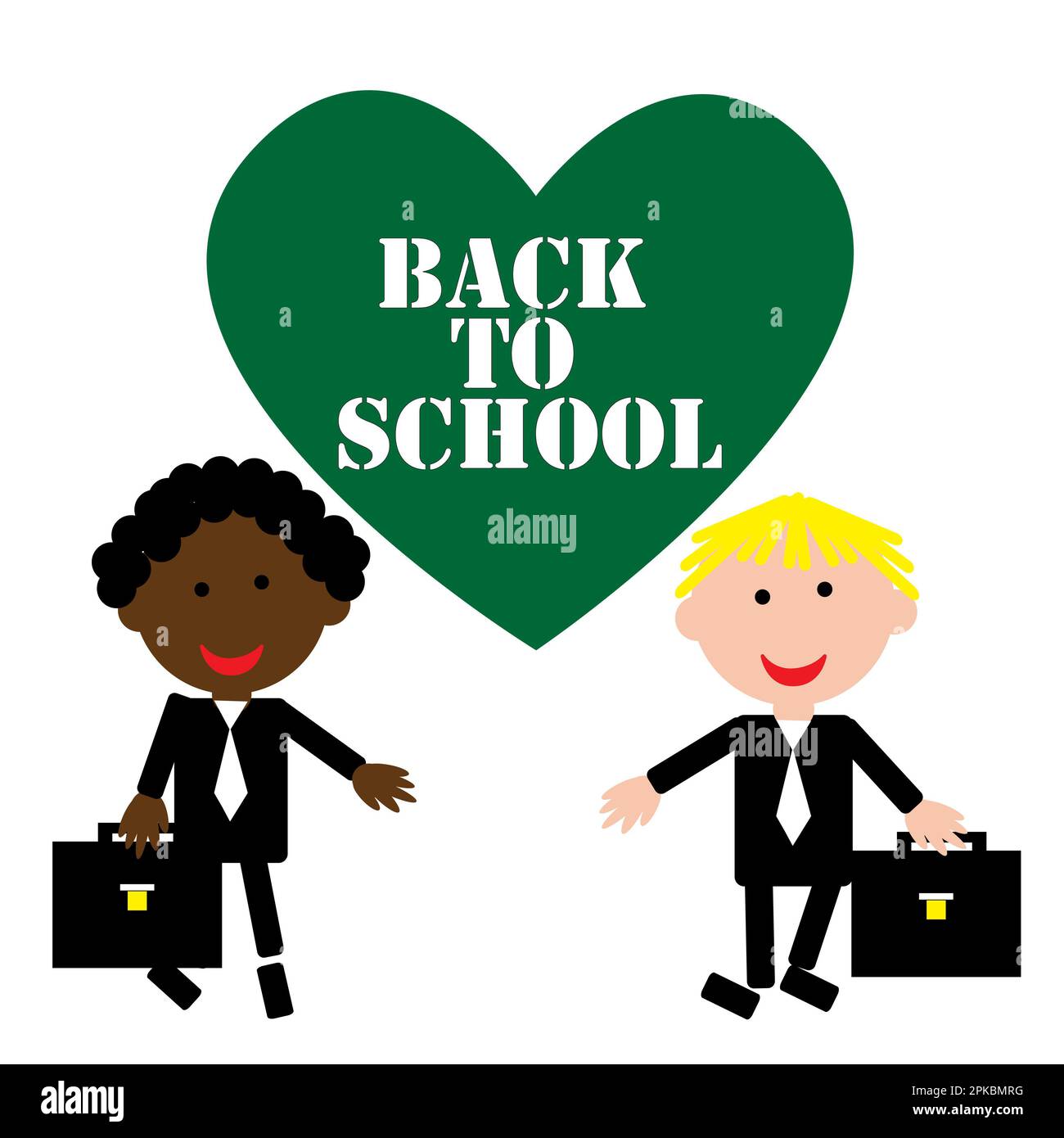 Back to school, the inscription on the green heart and two students of ...