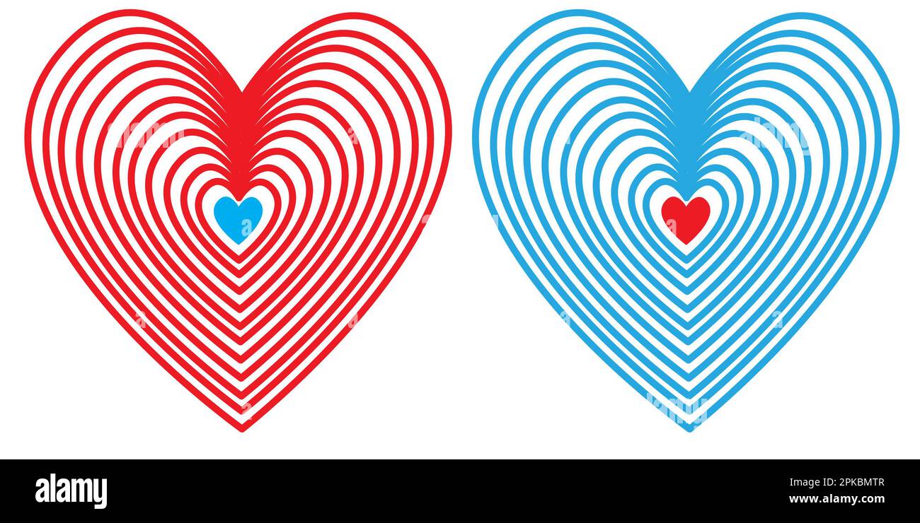 two heart symbols blue and red isolate on a white background, vector ...