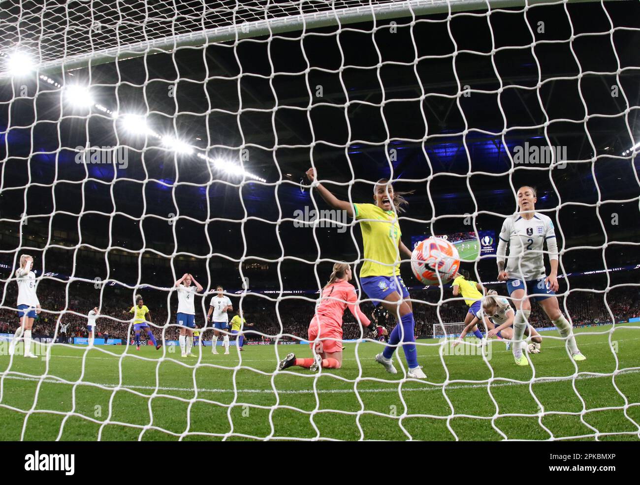 London, UK. 06th Apr, 2023. Gabi Nunes (B) celebrates the Brazil goal ...