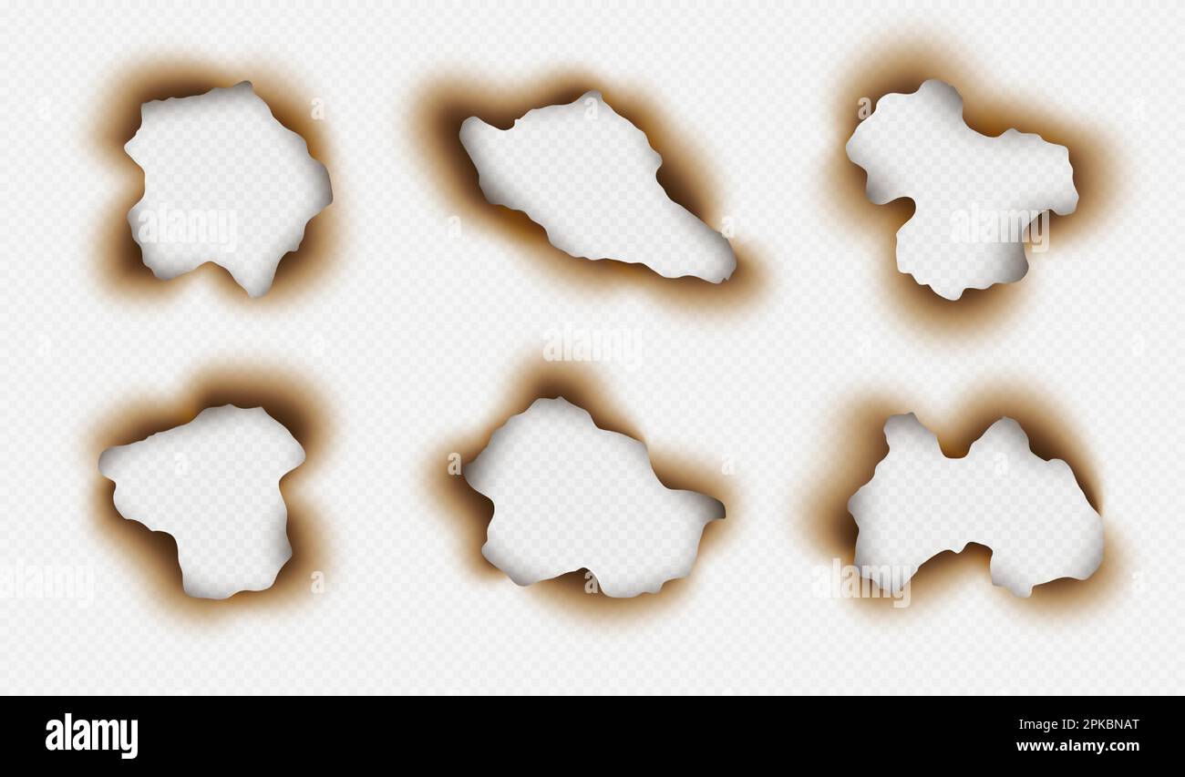 Burnt paper holes, scorched parchment, realistic torn edge with ash ...