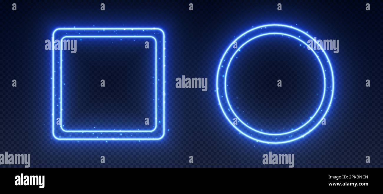 Neon frames, glowing borders with sparkles, blue led circle and square ...