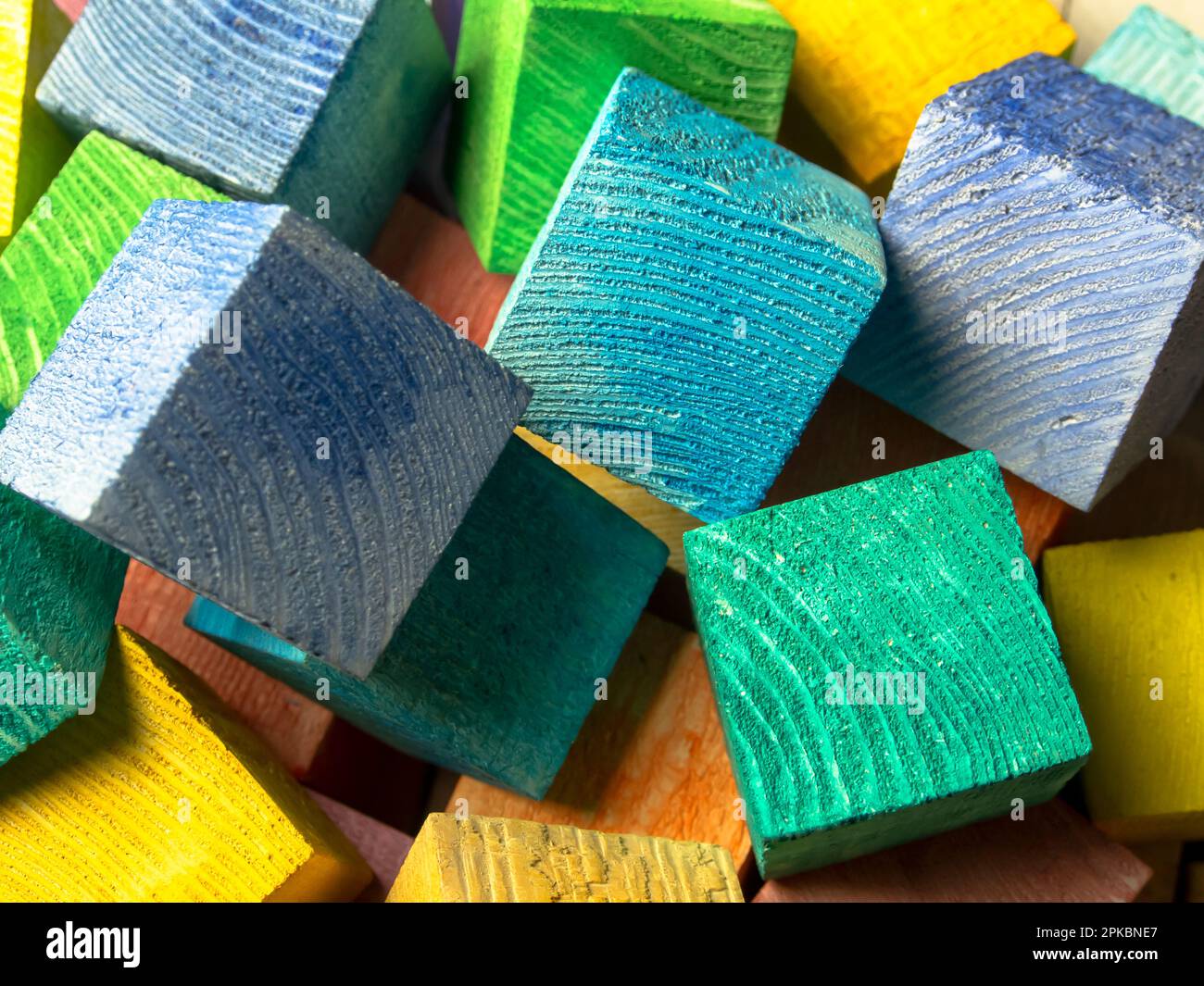 Colorful pine cubes.Colorful wooden textures. Pine texture painted in ...