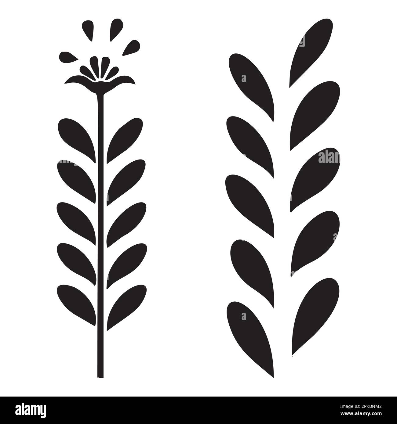 Woodland plant sprig botanical icon set. Collection of garden plants ...