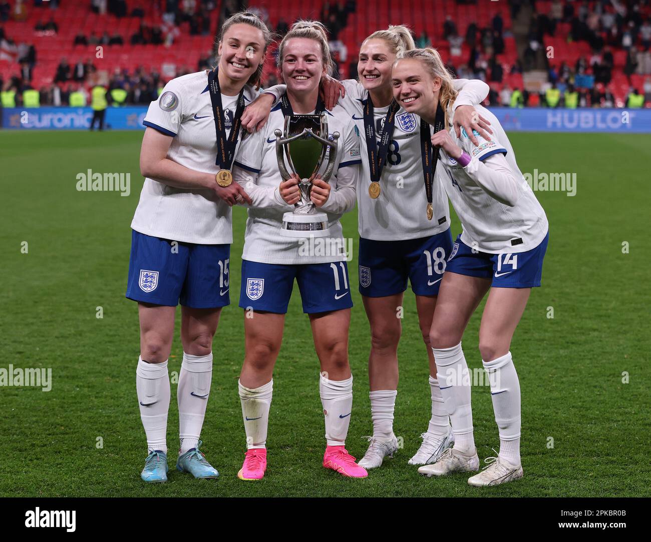 London, UK. 6th Apr, 2023. Niamh Charles, Lauren Hemp, Laura Coombs and ...