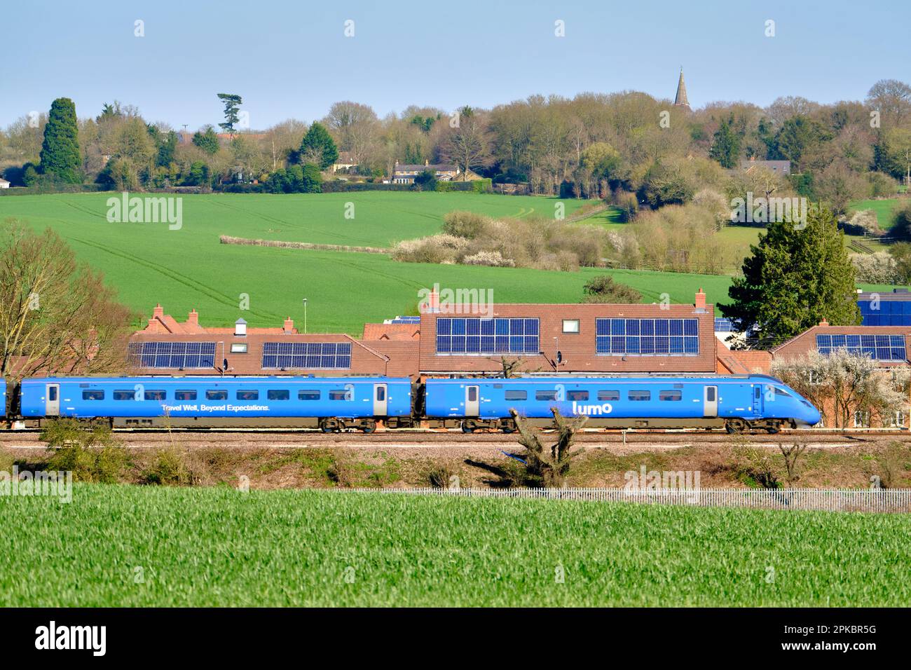 Lumo East Coast train in countryside Stock Photo - Alamy