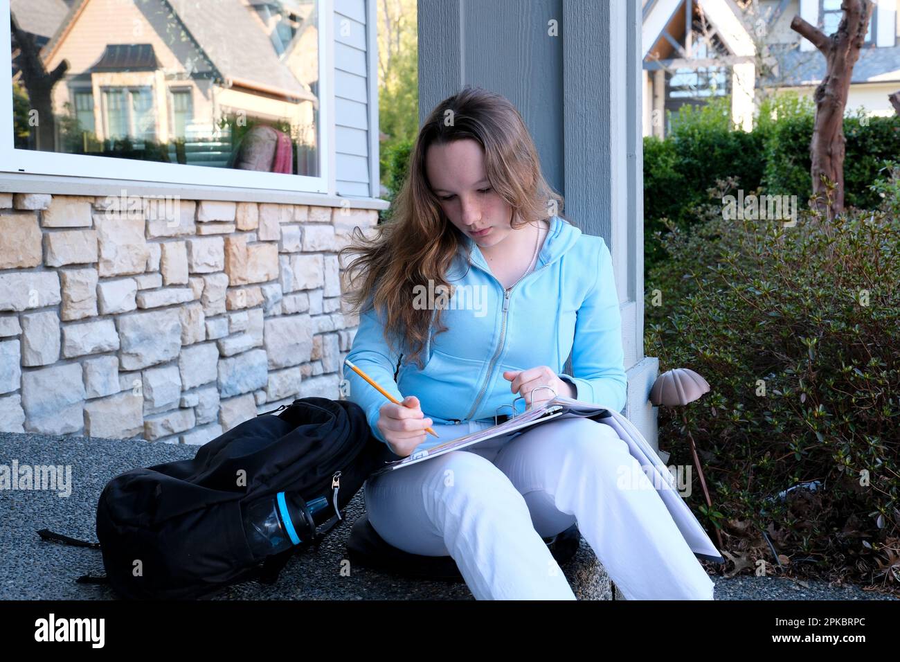 Portrait of pretty caucasian teenager girl High school student girl is ... Portrait of pretty caucasian teenager girl High school student girl is ...