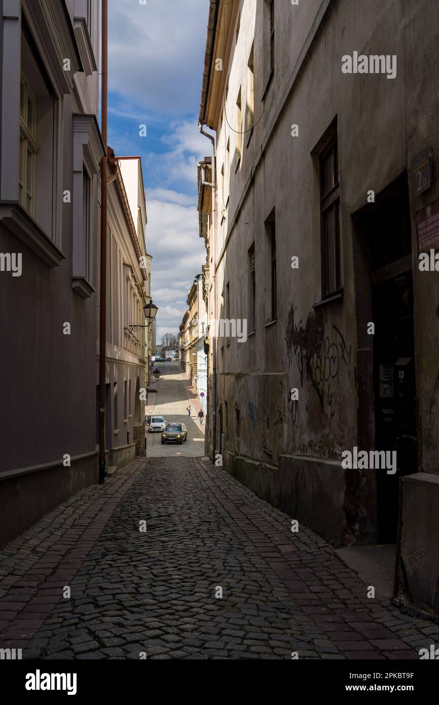 The narrowest street in the city of Bielsko-Biała, Juliusza Słowackiego ...