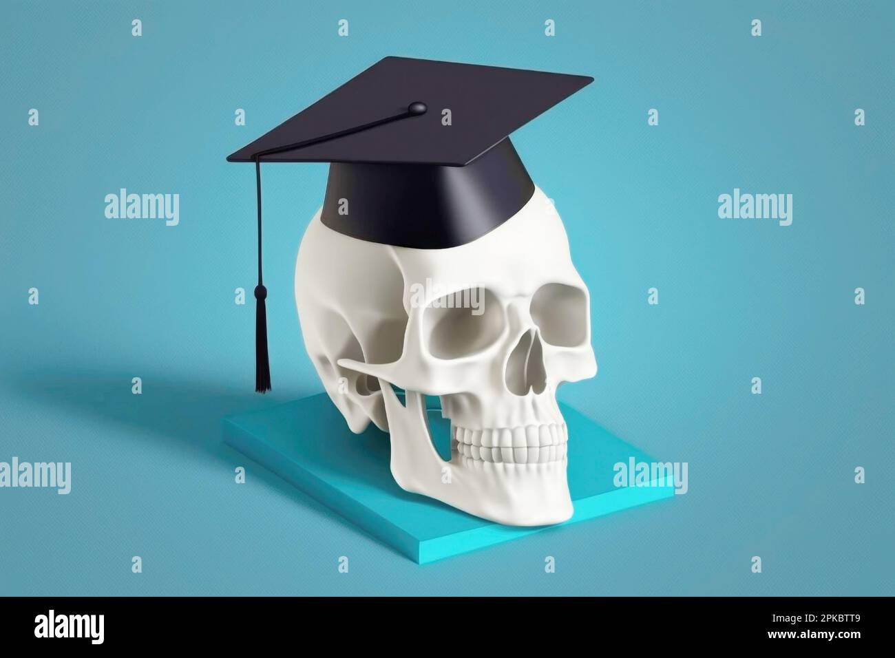 The skull of a man wearing a traditional Graduate cap. The concept of ...