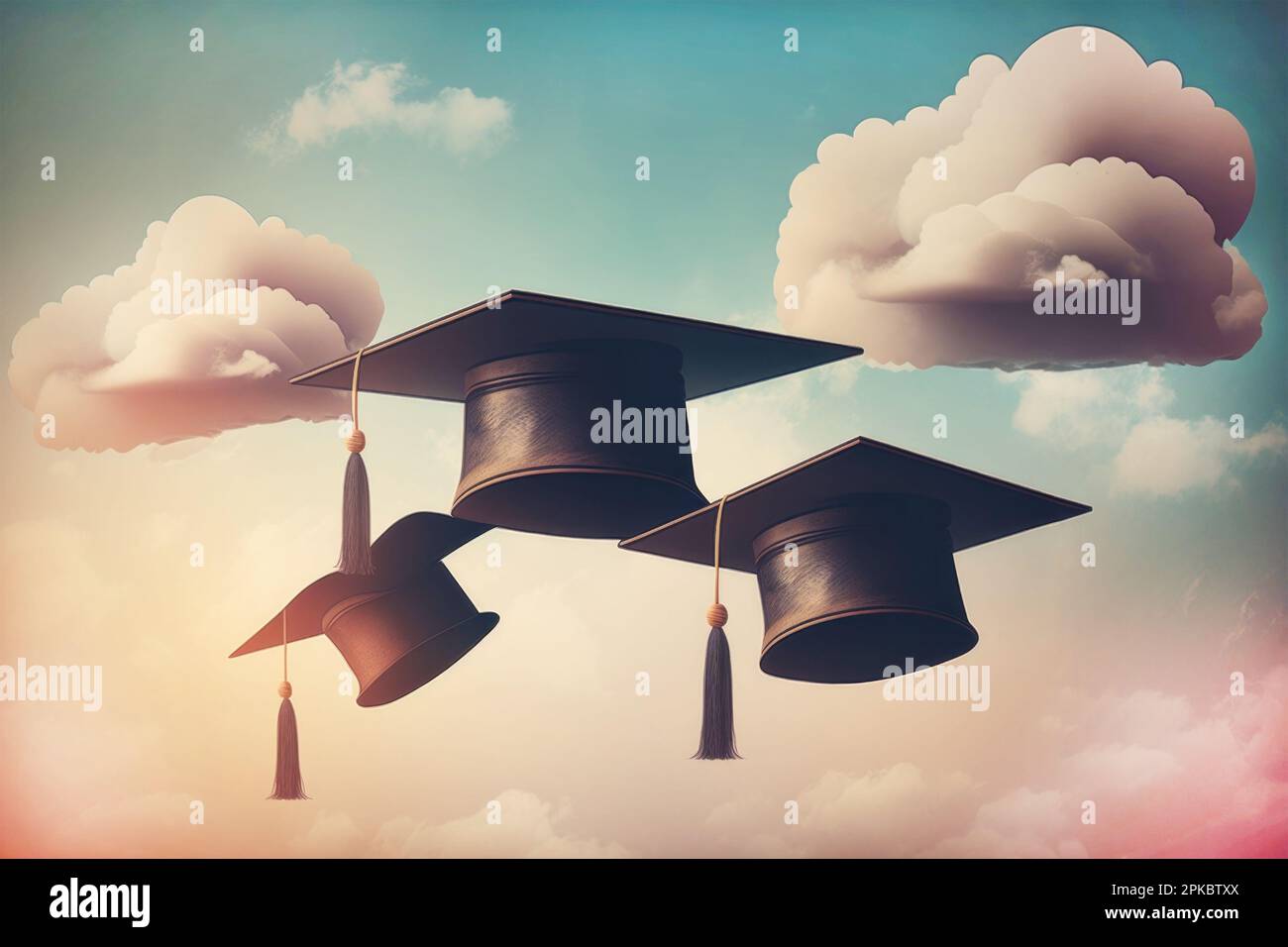 Graduation cap thrown into the blue sky. Graduation from an educational ...